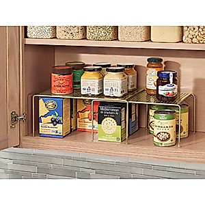 mDesign Adjustable Raised Metal 4-Piece Kitchen Stacking Organizer, Expanding Storage Rack - Cupboard, Pantry Shelf, Non-Skid Feet, Hold Dishes, Bowls, Mugs, Concerto Collection, 2 Pack, Soft Brass