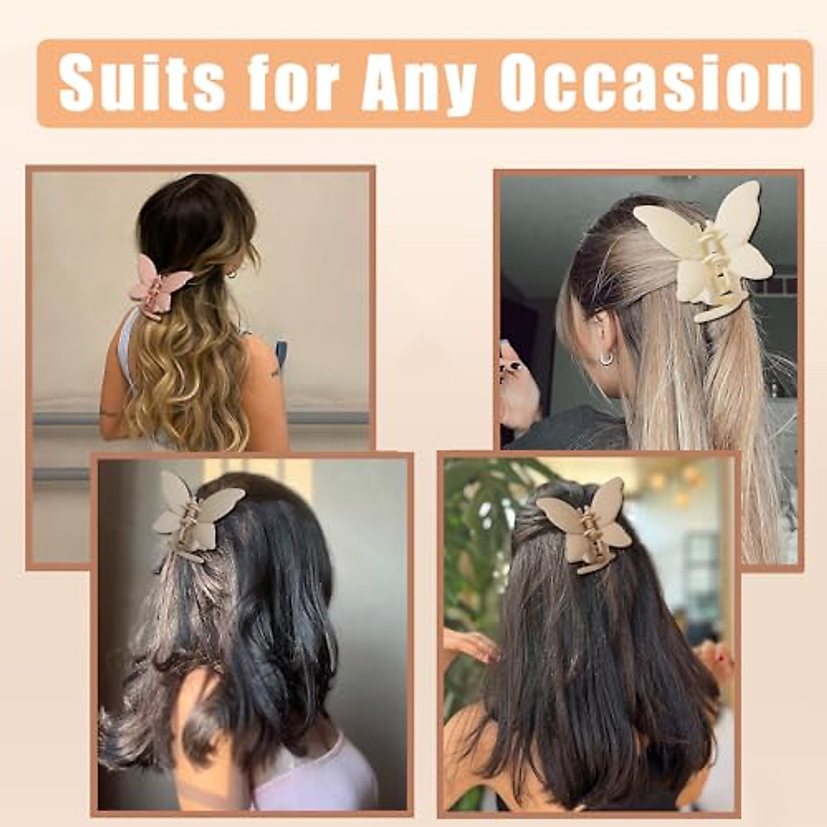 Seneeel 9 PCS Butterfly Hair Clips, 2.7" Medium Butterfly Clips for Thick Thin Hair, Non Slip Cute Matte Hair Claw Clip for Women, Natural Color