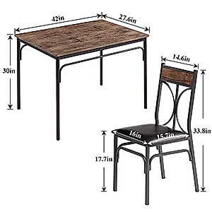 VECELO 5 Piece Kitchen Table Room,Dinette,Breakfast Nook,Industrial Style, Dining Set for 4, Retro Brown