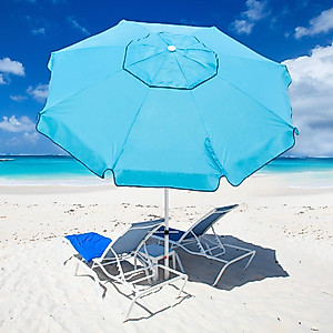 Abba Patio 7ft Beach Umbrella with Sand Anchor, Push Button Tilt and Carry Bag, UV 50+ Protection Windproof Portable Patio Umbrella for Garden Beach Outdoor, Sky Blue