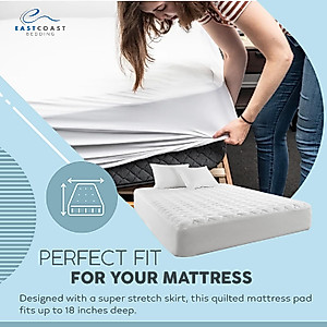East Coast Queen Size Fitted Mattress Pad Protector - Breathable Quilted Soft Cotton Mattress Pad Cover Bedding Topper Protection, Moisture Resistant, 300 Thread Ct 18 Inch Deep Machine Washable