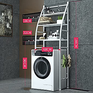 BKGDO Washer Storage Frames Floor Standing for Over Toilet,Wrought Iron Washinghine Rack,3-Tier Balcony Drum Washinghine Shelf,Bathroom Storage Unit,Practical Shelf Bathroom/White
