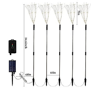 PXBNIUYA 5 Pack 600 LED Solar Garden Lights Outdoor Waterproof, Solar Starburst Sphere Light with Remote 8 Modes Firework Light, Solar Fairy Light for Pathway Patio Yard Lawn Walkway Décor (Colorful)