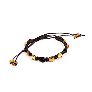 AMBERAGE Friendship Braided Bracelets with Natural Baltic Amber Beads for Adults/Teens- Hand Made (4 Colors) (1PC BROWN COLOR)