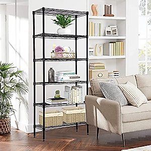 6 Tier Metal Storage Shelves 23" L x 13" W x 60" H Adjustable Wire Shelving Unit 900LBS Metal Shelves Garage Storage Pantry Shelves Storage Rack Wire Rack Shelf Steel Shelves for Storage, Black