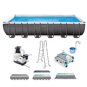 Intex 26363EH Ultra XTR 24 Ft x 12 Ft x 52 in Frame Above Ground Rectangular Pool with Pump, Automatic Vacuum Cleaner & Automatic Mounted Skimmer