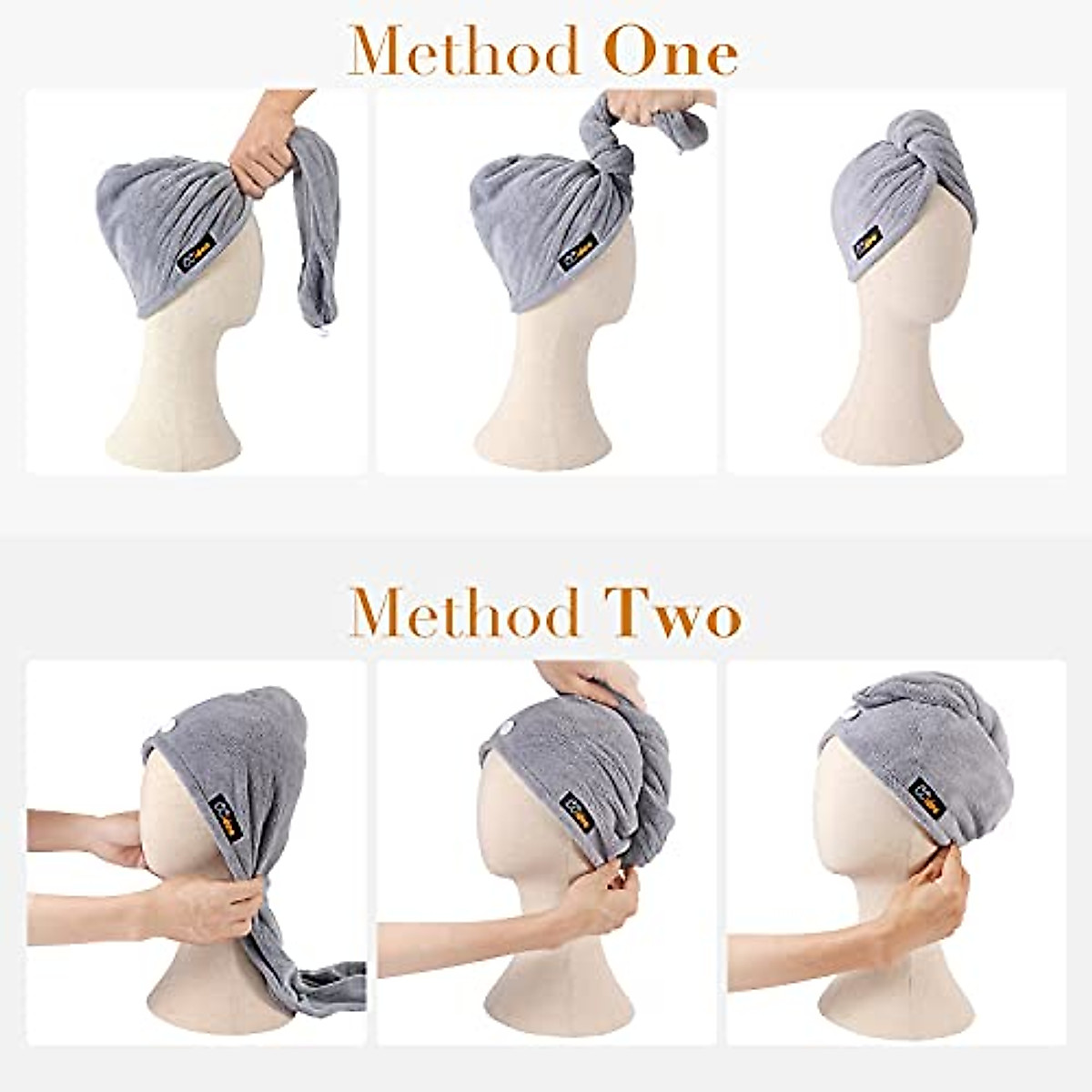 CCidea Microfiber Hair Towel 3 Pack Wrap Super Absorbent Twist Turban Dry Hair Caps Head Wrap Towels for Women (Long Fiber)
