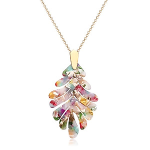 Acrylic Pendant necklace Earrings – Long Statement Leaf Charm Necklace Tortoise Resin Palm Leaf Earrings Fashion Necklaces Earrings for Women