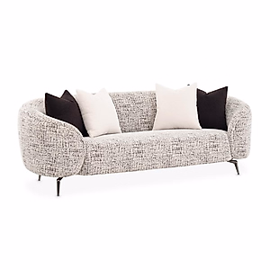 Michael Amini Noir Boucle 94" W Fabric Sofa in Ivory/Black Finish