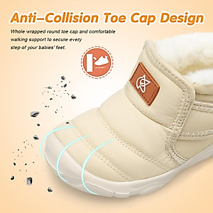 QFH Unisex-Child Cold Weather Boots Slip On Shoes Toddler Boots Hook and Loop Toddler Shoes Pre Walkers Shoes for Babies Beige 18-24 Months Infant