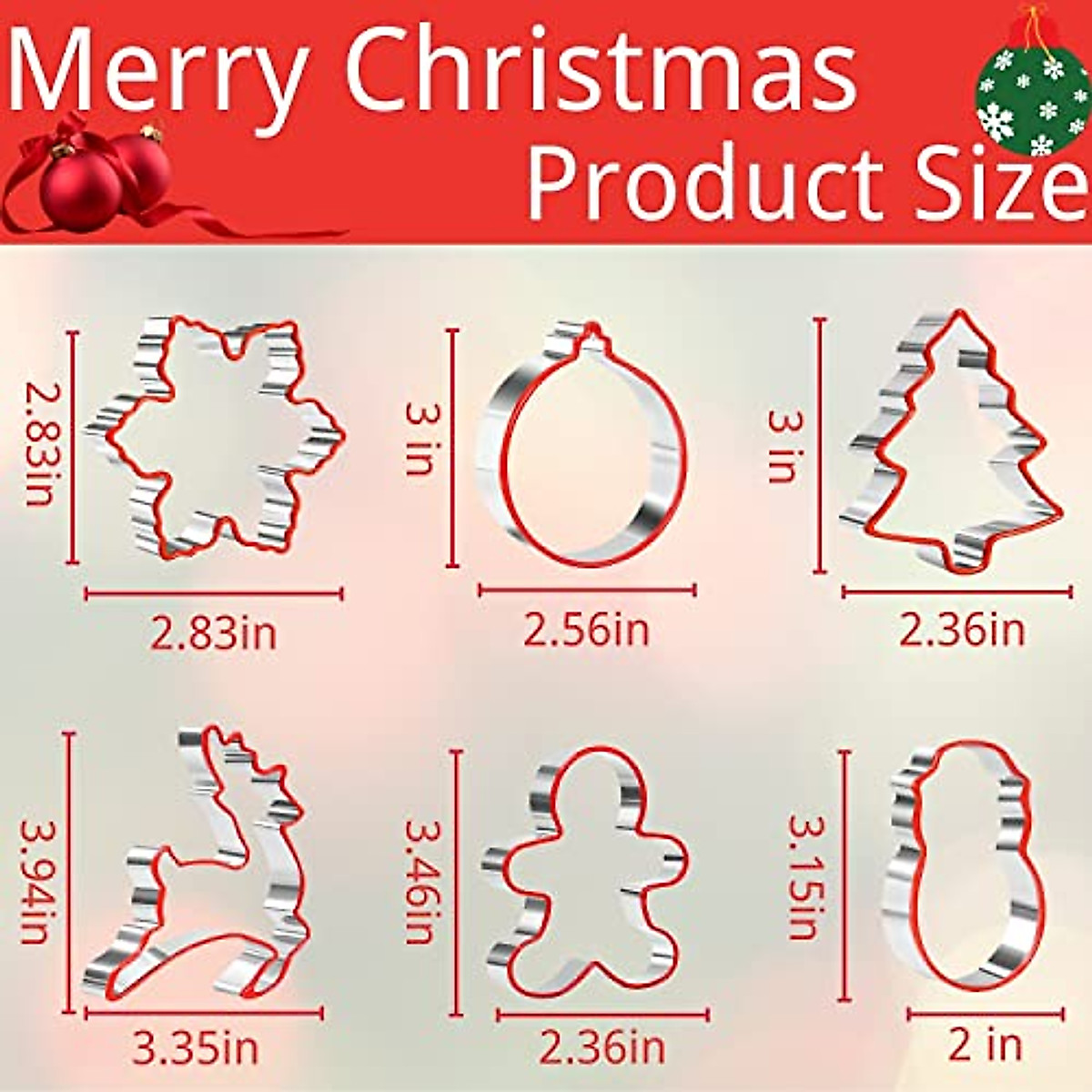 Crethinkaty Christmas Cookie Cutter Set for Baking,Stainless Steel Biscuit Cutters with Comfort Grip,6 Pieces Fondant Cutters-Gingerbread Man,Snowflake,Snowman,Christmas Tree,Reindeer,Lantern