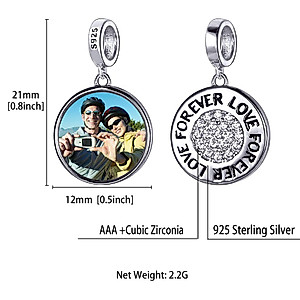 925 Sterling Silver Personalized Photo Charm Fit Bracelet Necklace Customized Image Picture Bead for Women