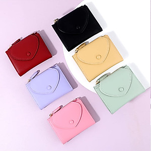 Sunwel Fashion Small Wallet with Heart Bifold Wallet Zipper Pocket Cash Card Holder Coin Purse for Women Girls (PURPLE)