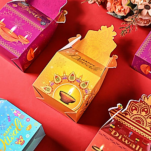 24Pack Happy Diwali Party Favor Boxes Rangoli Lantern Diya Pattern Treat Boxes Diwali Party GoodieGable Boxes for Indian Festival of Lights Party Decorations