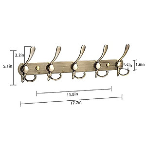 JYL HOME Coat Rack Wall Mounted 5 Triple Hooks Metal Coat Hook Rail for Coat Hat Key Towel Purse Robes, Bronze, 1 Pack
