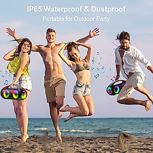 Portable Bluetooth Speaker, Loud Boombox Speaker with Subwoofer, Powerful Deep Bass Stereo Sound, IP65 Waterproof, Wireless Outdoor Speaker for Camping, Beach, Party, Support TWS/USB/TF Card/AUX
