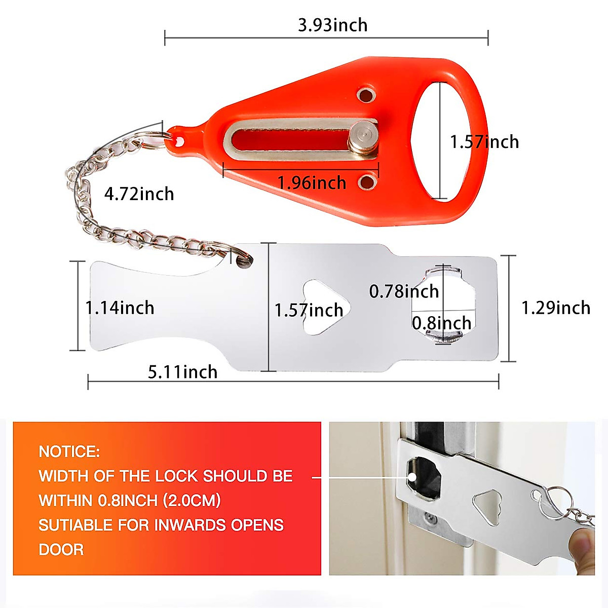 Home Security Door Lock, VIRIDI Portable Travel Doorlocks for Airbnb Hotel Room Bedroom Add Extra Safety Privacy Solid Removable No Drill Door Jammer Latch for House Apartment School Selfdefense Item