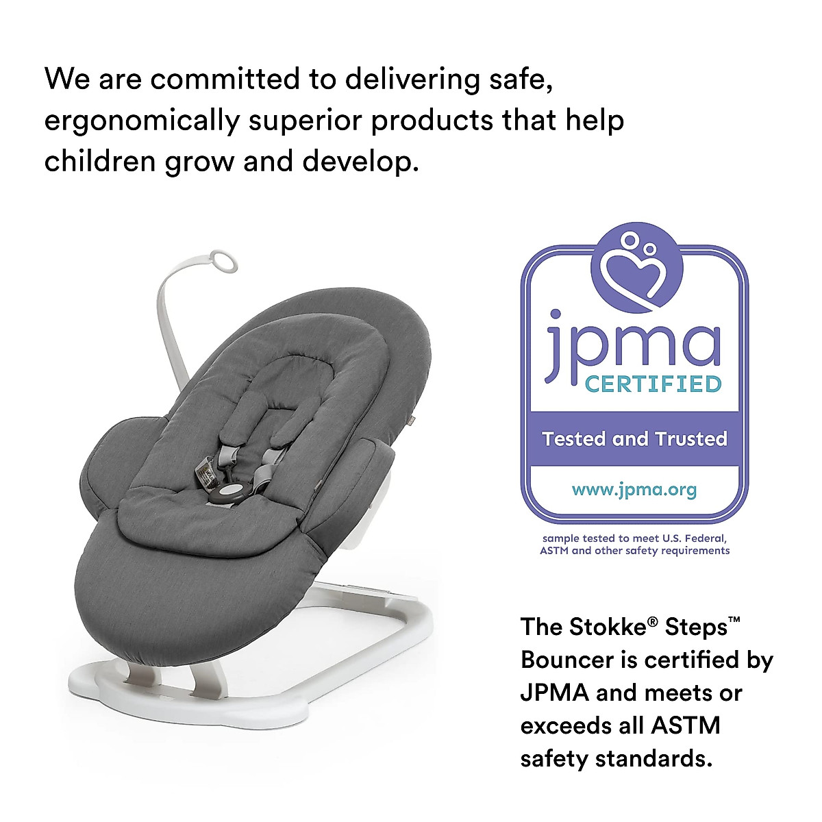 Stokke Steps Bouncer, Deep Grey - Allows Independent Bouncing & Provides Soft Cradling Motion - Use Alone or with Stokke Steps Chair - Certified by JPMA