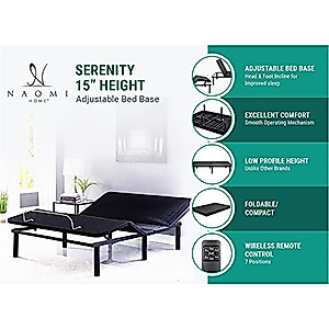 Deep Sleep Enabling Serenity Adjustable Bed Frame Full, Head & Foot Incline, 7 adjustable positions, Wireless Remote, Compact, Zero Gravity Lounge Bed, Electric Bed Base, Easy Assembly - Black