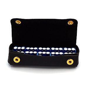 Luck Lab Grade AAA 19mm Casino Dice with Razor Edges and Matching Serial Numbers Set of 5 and Leather Dice Case, Blue