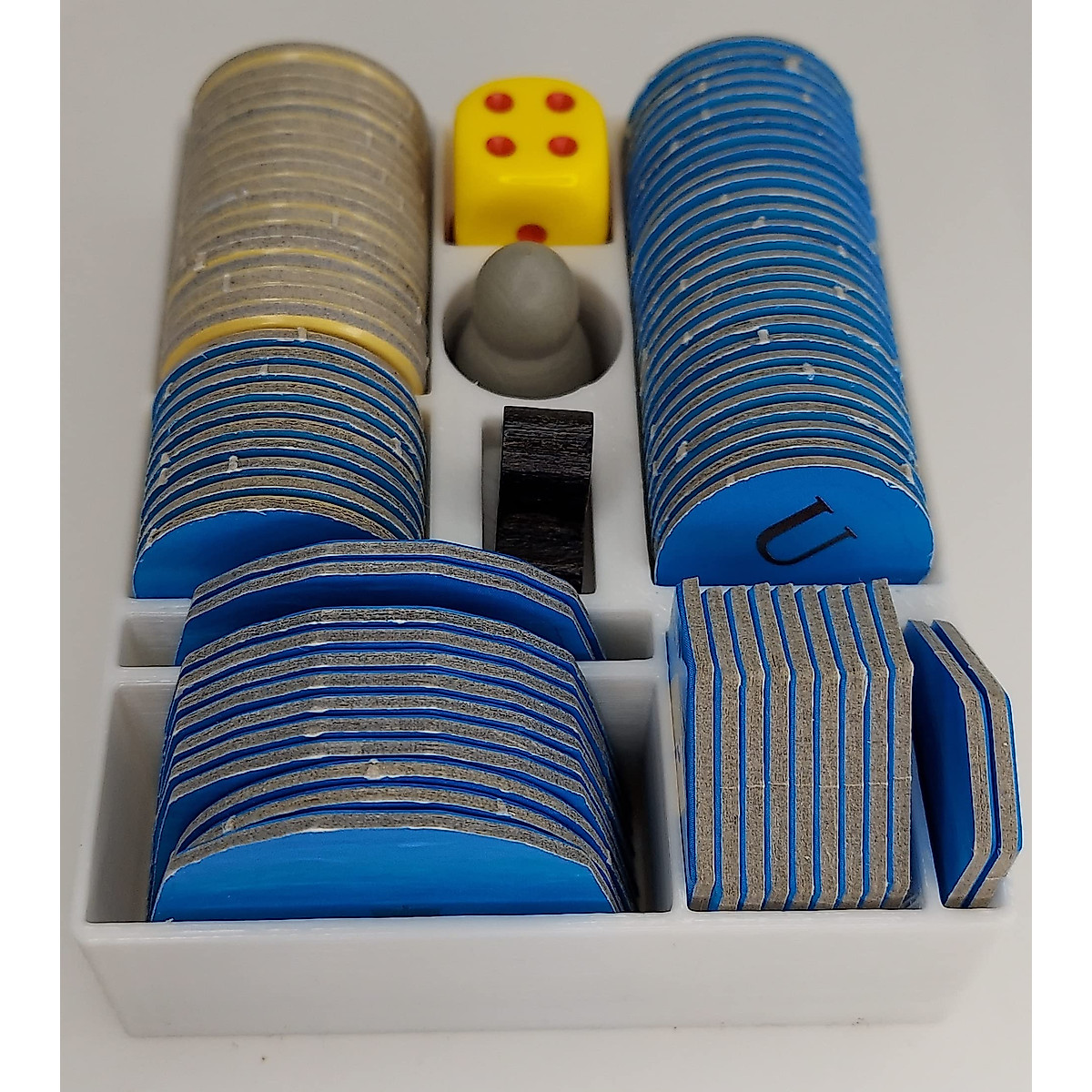 Organizer Insert Compatible with Catan Base Game, Seafarers, and Both 5-6 Player Extensions with Player Trays and Card Holder - White Hexes Holder/Card Tray