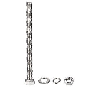 uxcell M8 x 100mm Hex Head Screws Bolts, Nuts, Flat & Lock Washers Kits, 304 Stainless Steel Fully Thread Hexagon Bolts 6 Sets