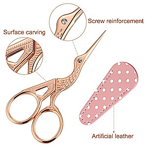 3 Pieces Sewing Embroidery Stork Scissors with 3 Pieces Leather Scissors Cover, Small Stainless Steel Crane Shape Scissors for Manual Sewing Handicraft DIY Tool