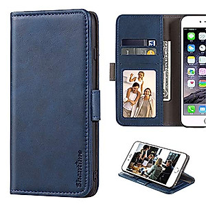 Shantime for Oppo A17 Case, Leather Wallet Case with Cash & Card Slots Soft TPU Back Cover Magnet Flip Case for Oppo A17K (6.56”) Blue