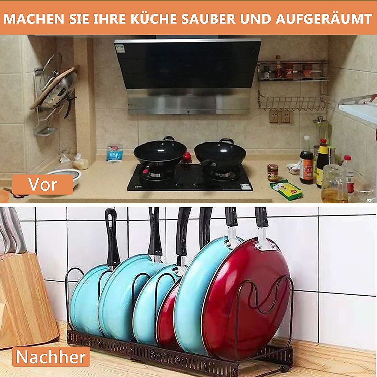 SPEENSUN Pot And Pan Organizer For Cabinet,Pan Organizer,Expandable Detachable Lid Organizer With 10 Adjustable Dividers,Not Easy To Tilt Or Bend,Heavy Iron Pot Organizer Rack,Christmas Gifts For Mom