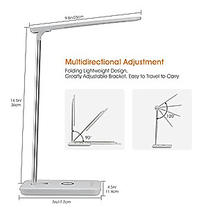 Fasiphe LED Foldable Desk Lamp with Wireless Charger and USB Port, Touch Control, Cold and Warm with 3 Levels Brightness Eye-Protective Reading Lights, Table Lamps for Home Office White