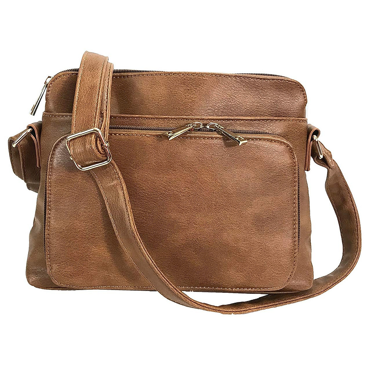 Zzfab Small Multi-pocket Faux Soft Leather Cross Body Purse with Side Organizer Brown