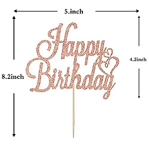 Rose Gold Glitter Happy Birthday Cake Topper, Birthday Party Decorations Supplies