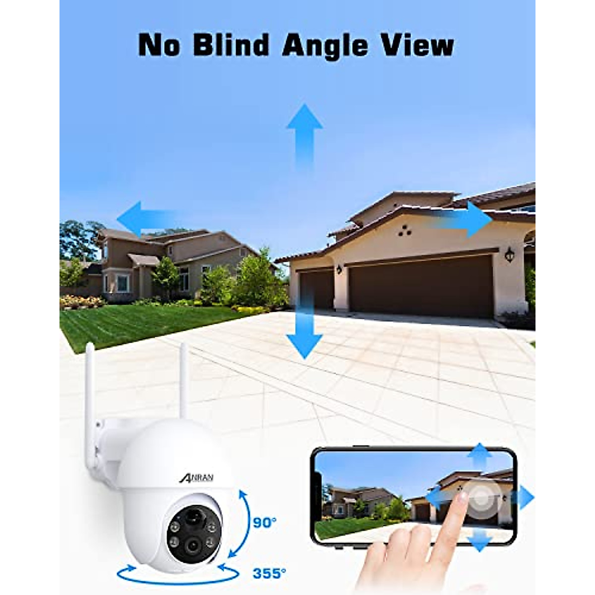 ANRAN Security Camera Wireless Outdoor with 360° View, Solar Outdoor Camera with Smart Siren (Q01-5MP)