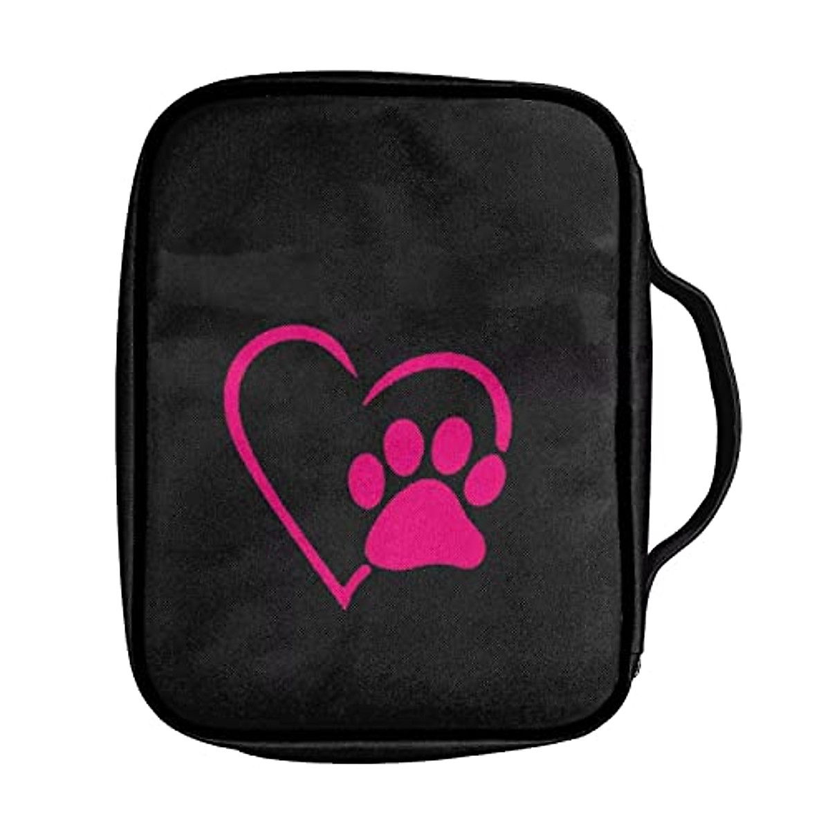 Suhoaziia Dog Paw Heart Pink Bible Cover, Tote Portable Scripture Journaling Notebook Protector with Handle and Zipper Pocket