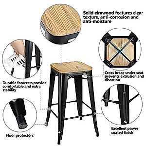 ZENY Metal Bar Stools Set of 4, Counter Height 26" Stools with Wooden Seat Stackable Indoor/Outdoor Barstools, 330 lbs Capacity