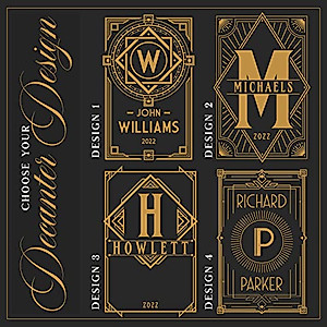 Personalized Whiskey Decanter Set with Glasses, 5 PC - 4 Optional Designs - Custom Whiskey Liquor Decanter 25 Oz with 4 Whiskey Glasses, Personalized Gifts for Men, D1