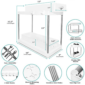 Fancy Pantry Housewares 2 Tier Sliding Pull Out Under Sink and Cabinet Organizer For Kitchen and Bathroom Storage (White and Stainless Steel), FPH1V1