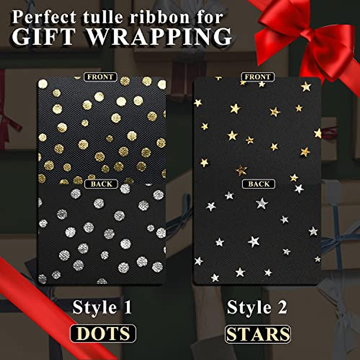 White Glitter Tulle Rolls with Foil Stars 6 Inch by 50 Yards Sparkle Fabric Ribbon for DIY Tutu Skirt Sewing Bow Wedding Decorations Craft Supplies