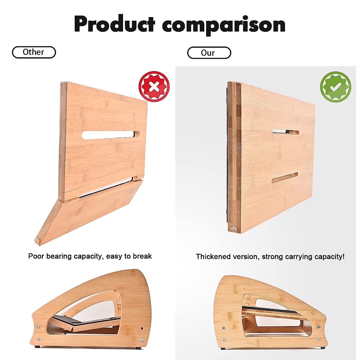 Bamboo Under Desk Footrest, Ergonomic Foot Rest with 4 Height Position Office Footrest, Improves Posture and Blood Circulation, Portable Step Stool for Home and Office (Standard)