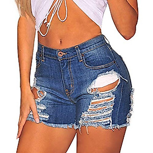 Fashion Hole Shorts ,THENLIAN Women Casual Perfectly Hole Shaping Stretchy Denim Bermuda Short Jeans Pants(L, Blue)