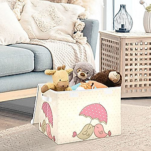 WELLDAY Birds Storage Baskets Foldable Cube Storage Bin with Lids and Handle, 16.5x12.6x11.8 In Storage Boxes for Toys, Shelves, Closet, Bedroom, Nursery