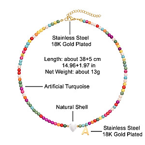 Wellike Initial Necklaces for Women Colorful Beaded Choker Necklace Stainless Steel 18K Gold Plated Y2K Aesthetic Gold Letter Necklace Handmade Boho Summer Necklace Jewelry Gift (E)