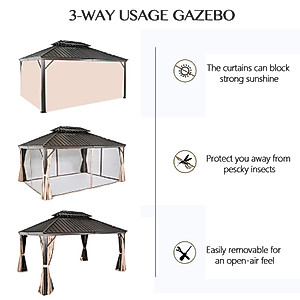 Patio Tree 10' x 12' Hardtop Aluminum Permanent Gazebo Outdoor Double Roof Gazebo Canopy with a Mosquito Net and Privacy Sidewalls