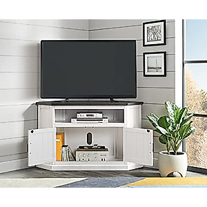 Martin Svensson Home Rustic Solid Wood Corner TV Stand, White Stain with Grey Stain Top