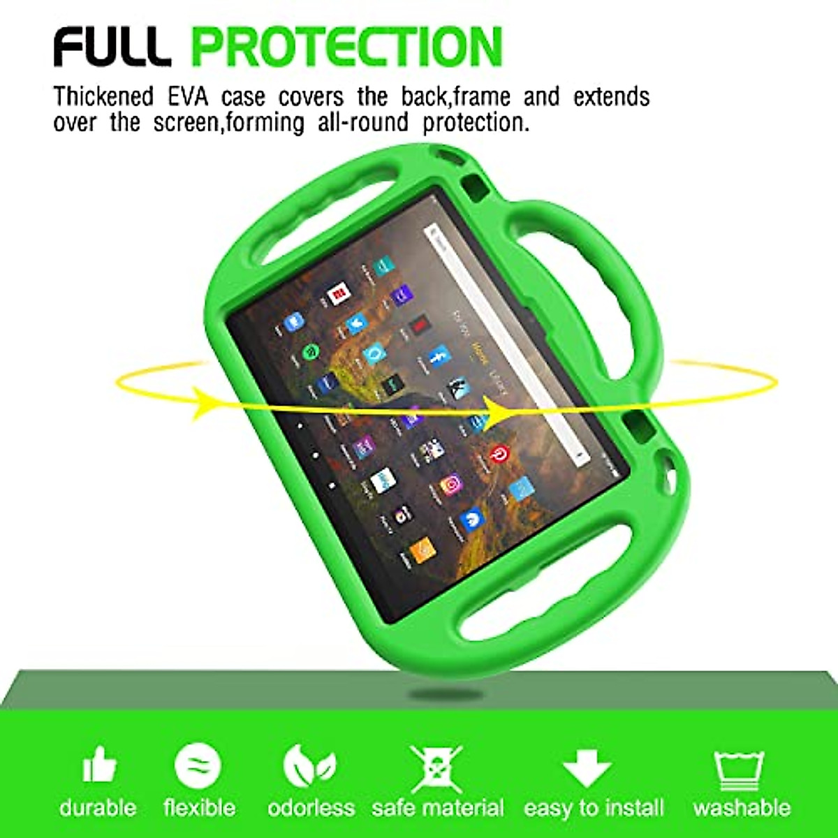 AVAWO Kids Case for Amazon Fire HD 10 & Fire HD 10 Plus Tablet (2021 Release,11th Generation), with Shoulder Strap, Lightweight Shockproof Handle Kids Case for Fire HD 10 2021 Tablet, Green