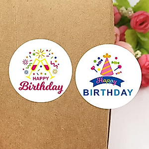 500 Pieces/Roll Happy Birthday Stickers Round Adhesive Birthday Tag Label Stickers Invitations Envelope Sealing Stickers Personalized Happy Birthday Stickers for Balloons Cards envelopes Adults Kids