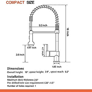 OWOFAN Modern Single Handle Spring Kitchen Faucet with Pull Down Spray, Matte Black Kitchen Sink Faucet 866080R