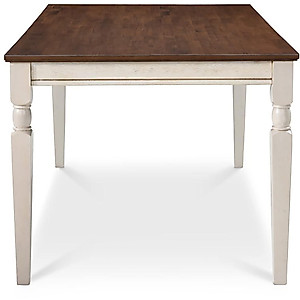 Finch Provence Farmhouse Table, Two-Toned Wood with Turned Legs, Traditional Rustic Furniture Decor for Kitchen or Dining Room, 60" Inch Tabletop, White, 60D x 35.86W x 29.72H in