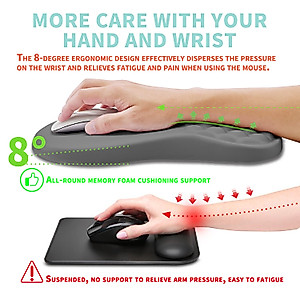 KUOSGM Ergonomic Mouse Pad Wrist Support with Memory Foam Massage Bulge, Carpal Tunnel Pain Relief Mousepad Wrist Rest for Mouse(12x8 inch, Grey)