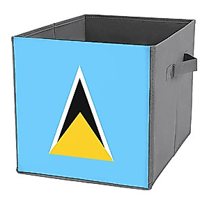 Saint Lucia Flag PU Leather Collapsible Storage Bins Canvas Cube Organizer Basket with Handles